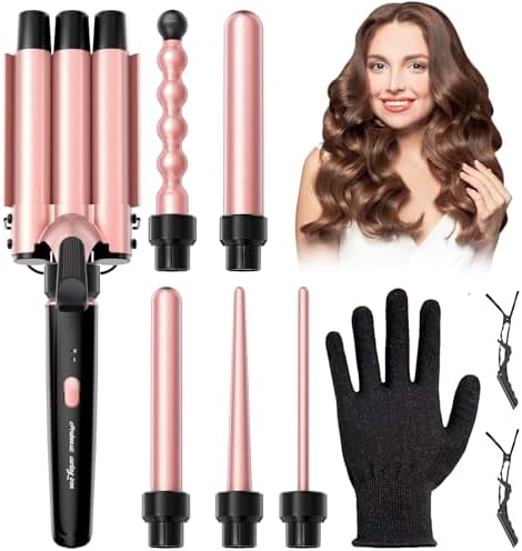 Amazon.com: 6 in 1 Curling Iron, Curling Wand Set with 3 Barrel Crimper ...