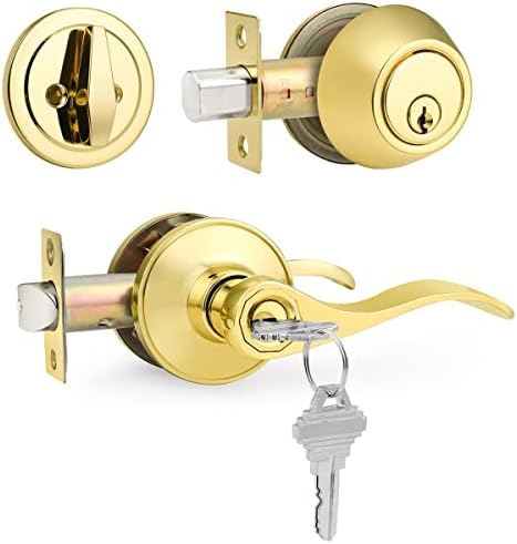 Keyed Alike Lever Set with Single Cylinder Deadbolt, Reversible Wave ...