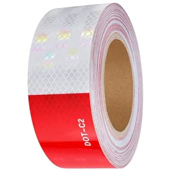 HWSTON DOT-C2 Reflective Tape 2 inch x 30 FT Waterproof Red White Adhesive Conspicuity Strong ...