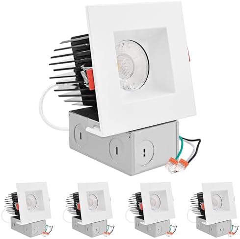 Luxrite 3 Inch Square LED Recessed Lights with Junction Box, CRI 90 ...