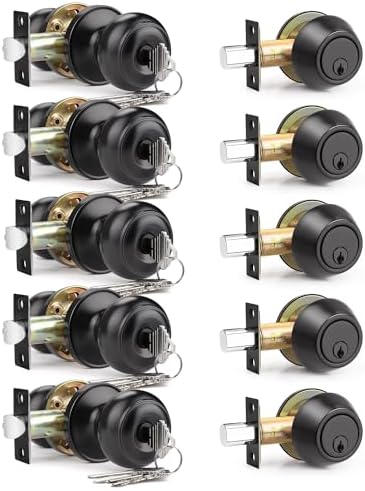 Brotima 5 Pack Keyed Alike Front Door Knob and Deadbolt Set, Entry Door ...