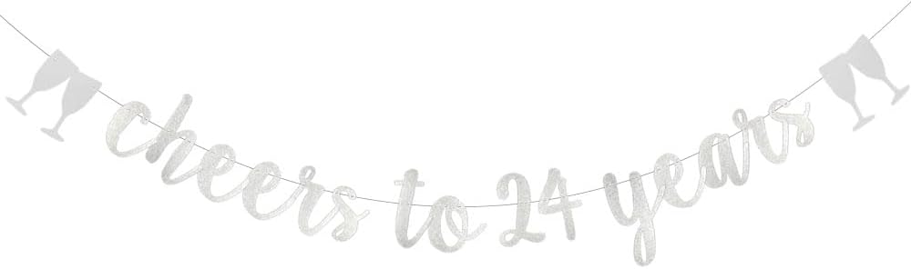 Amazon.com: Cheers to 24 Years Banner,Pre-Strung,Silver Paper Glitter ...