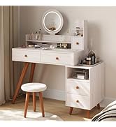 Amazon.com: Vliekcy Distressed White Corner Vanity Desk Makeup Vanity ...