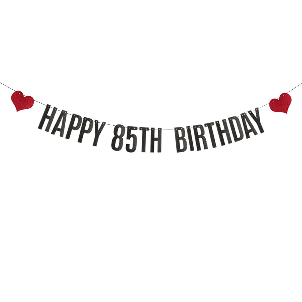 Amazon.com: ABCpartyland Black Glitter Happy 85th Birthday Banner,85th ...