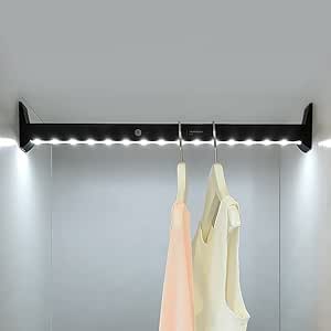 Amazon.com: Closet Rod with LED Light,Lighted Wardrobe Rail 2-in-1 ...
