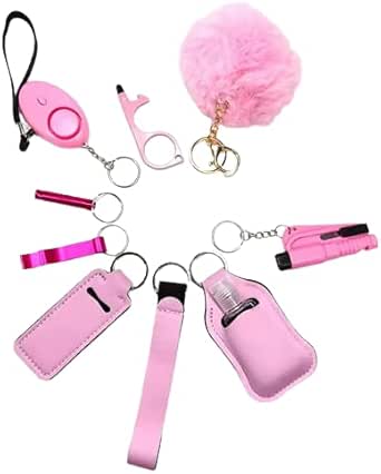 Personal Safety Keychain Set with Alarm, Pom Pom, Holder Pouch, 8-Piece ...