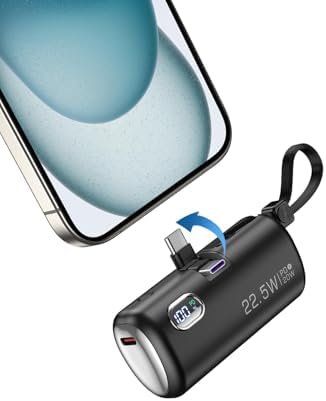 Amazon.com: Mini Power Bank with Built-in Foldable USB-C Connector, 5 ...