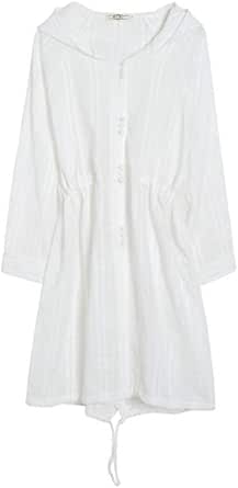 Amazon | [JIANGWEI] （ジャンーウェ）綿麻 カーディガン ジャケット 夏 レディース 森ガール パーカー フード付き トレンチコート 薄手 UVカット ラッシュガード 冷房 ...