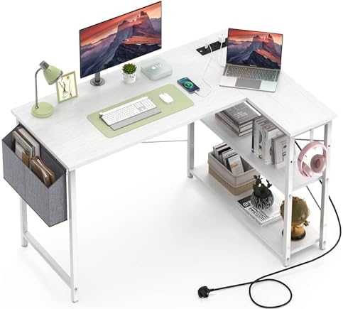 ODK Corner Desk with Drawers, L Shaped Computer Desk with USB Charging ...