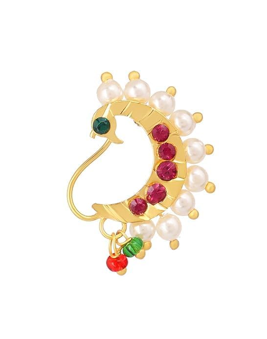 Buy Maharashtrian Marathi traditional Peacock nath nose ring pin Without Piercing Nathiya For ...