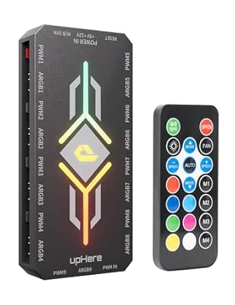 upHere ARGB Controller for PC, 5V 3 Pin PWM Temperature Control, Wireless Remote Control Hub ...