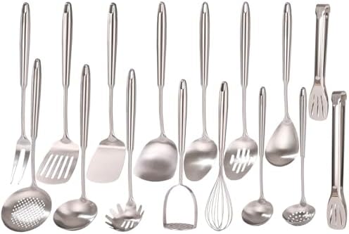 Amazon.com: 18/10 Stainless Steel Cooking Utensils Set - 16 PCS All ...