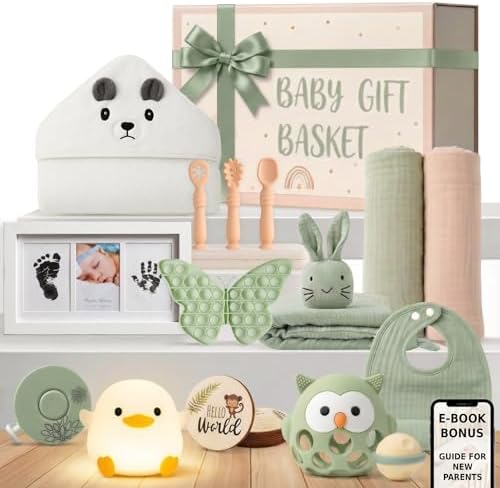 Amazon.com : New Baby Gift Basket 22-Piece Set with Elegant Keepsake ...
