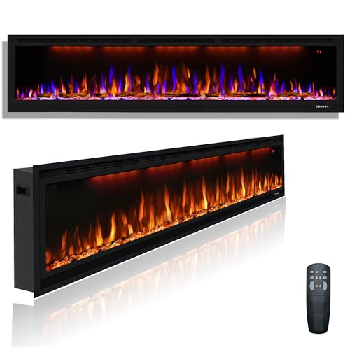 Dreamflame Electric Fireplace 74 inch, Recessed Wall Mounted Fireplace ...