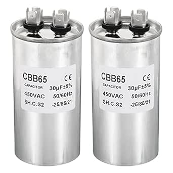 PATIKIL 30uF 30MDF 450VAC Fan Start Capacitor,2Pcs CBB65 Circular Run Capacitor for Air ...