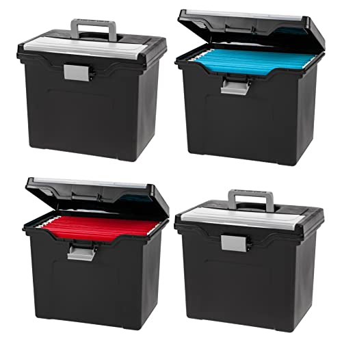 IRIS USA Portable Letter Size File Box with Built-In Organizer Lid and ...
