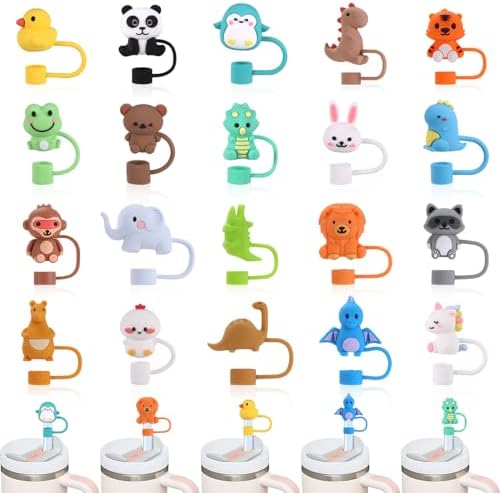 Amazon.com: XLSXEXCL 20 Pcs Animal Straw Toppers for Stanley,Cute ...