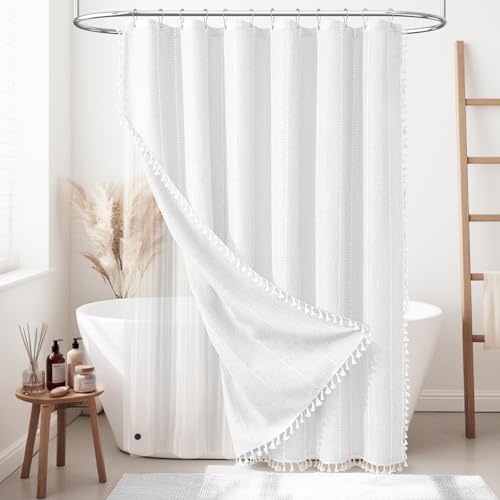 Amazon.com: BTTN 3 in 1 Shower Curtain with Liner, 78 Inch Long Boho ...