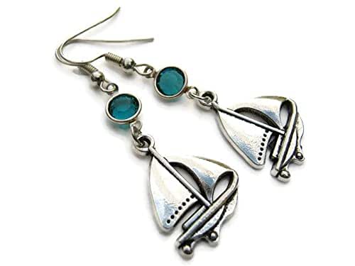 Amazon.com: Sailboat Birthstone Earrings, Personalized MEDIUM Sailing ...