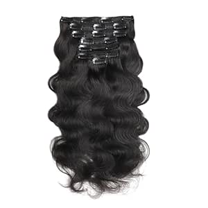 Amazon.com : Anrosa Body Wave Hair Extensions Clip Ins 16 Inch Natural Black Human Hair Clip in ...