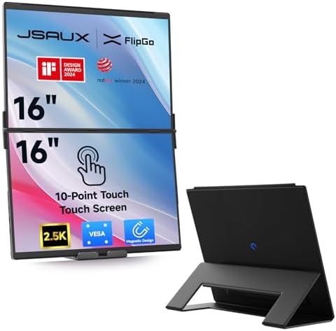 Amazon.com: JSAUX FlipGo Touchscreen 16" 2.5K Dual Screen Portable ...