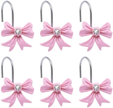 Amazon.com: Pink Bow Shower Curtain Hooks with Shining Diamond, Cute ...