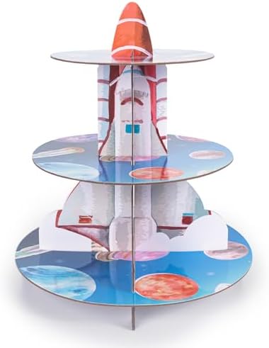 Amazon.com: Space Cupcake Holder, Rocket Theme Birthday 3 Tier ...