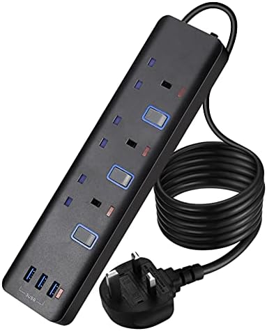 JSVER Extension Lead with USB Slots, 5M Power Strip 3250W 13A with 3Way ...