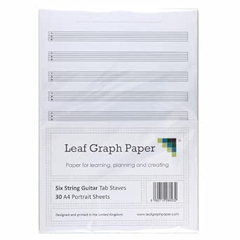 A4 Guitar Tab Blank Sheet Music, 10x Six String Tab Staves - 30 Loose ...