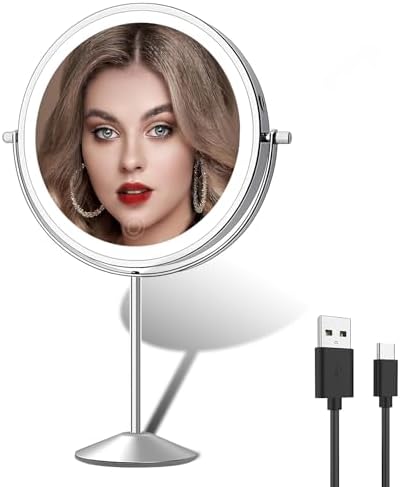 Amazon.com - Large Lighted Makeup Mirror, 8" Rechargeable Vanity Mirror ...