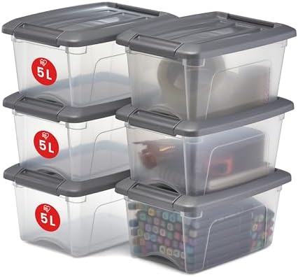 AmazonBasics, Set of 3 Storage Boxes, 5 L, with Clips, Stackable ...