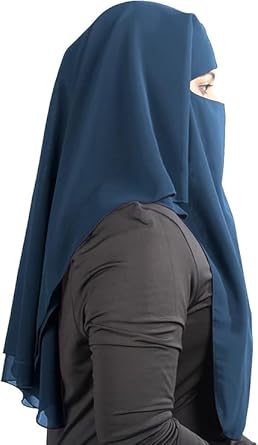 XL Long Saudi Niqab Nikab 3 Layers burqa Hijab Face cover Veil Islam Islamic Dark Blue at Amazon ...