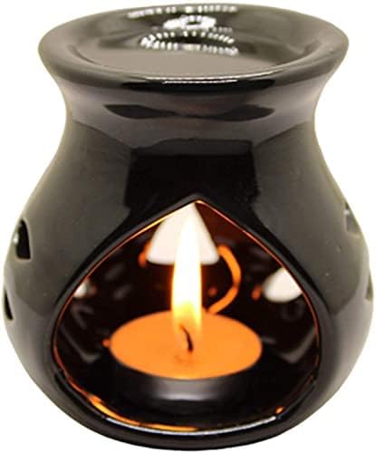 Pure Source India Ceramic Clay Oil Burner Aroma Diffuser (Black) -Set ...