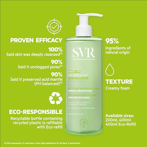SVR SEBIACLEAR Foaming Face & Body Cleansing Gel for Oily, Acne-Prone ...