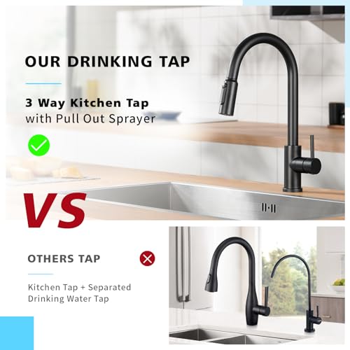 CREA 3 Way Kitchen Tap with Pull Out Sprayer, 360 Swivel 3 Way Kitchen ...