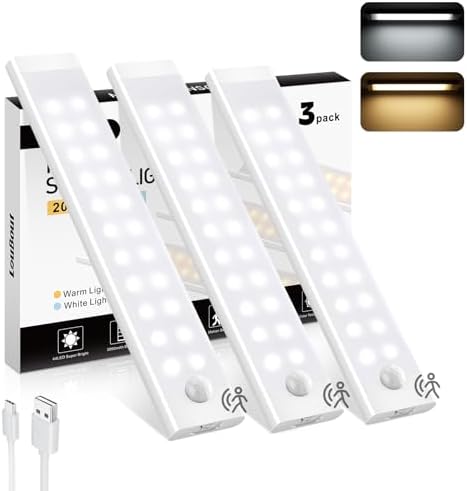 Pinlanuo Under Cabinet Kitchen Lights, 3Pack 20CM Dimmable Wireless ...