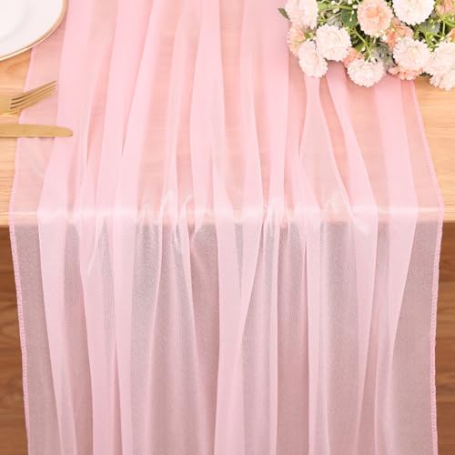 Amazon.com: Joanlody Blushing Pink Cheesecloth Table Runner 10Ft Rustic ...