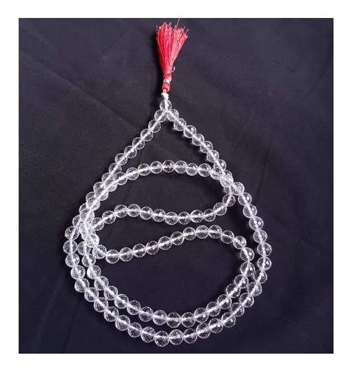 Buy DeepMines Sphatik Mala 8mm Diamond Cut 108 Beads Clear Quartz Mala ...