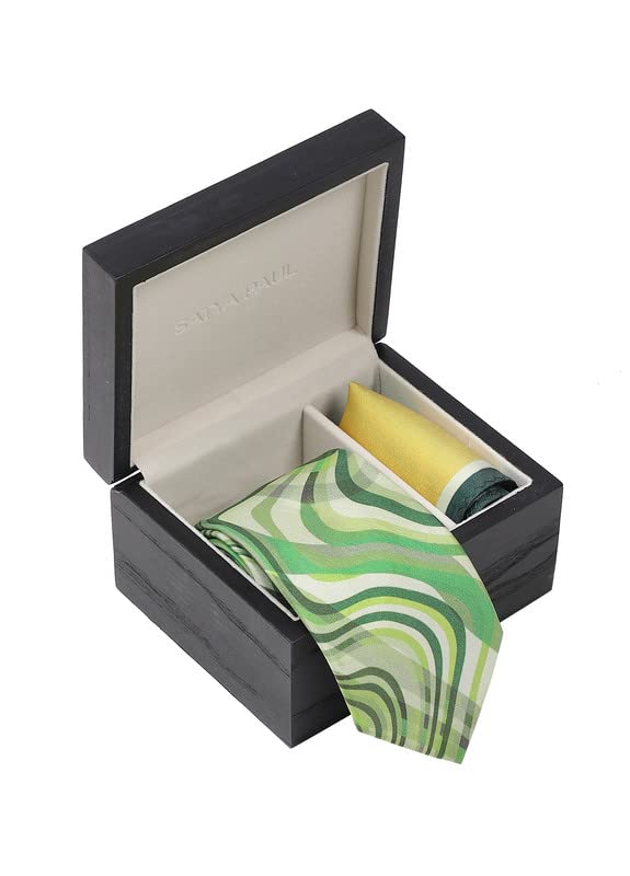 Buy Satya Paul Green Yellow Silk Tie Pocket Square Set for Men at Amazon.in