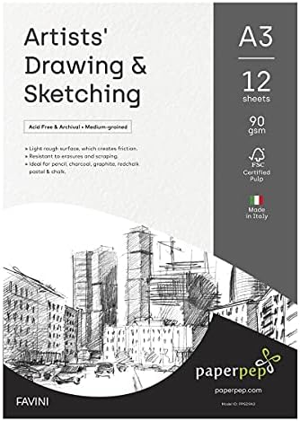 PaperPep Artists' Sketching & Drawing Paper 90GSM A3 Pack of 12 for ...