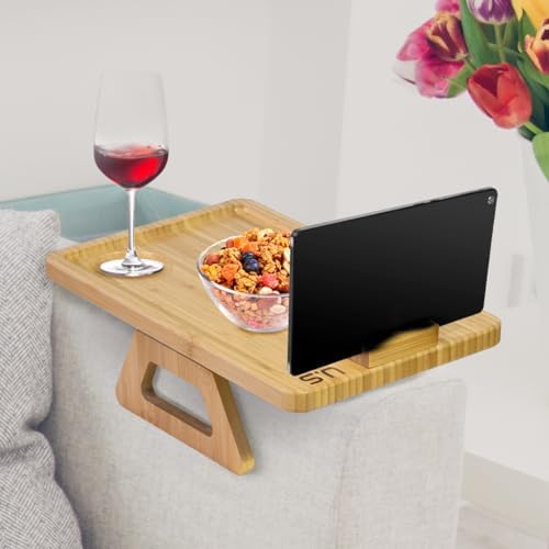 Amazon.com: U.S Choice Natural Bamboo Couch Arm Table - Multi-Function ...