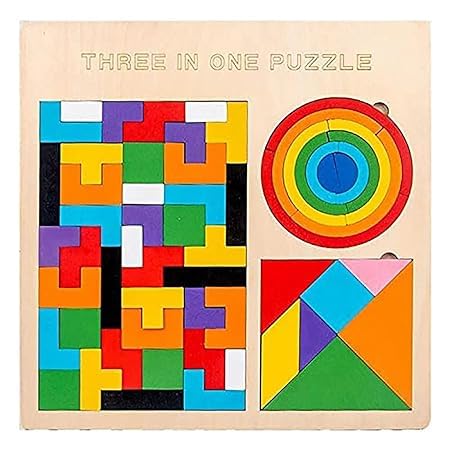 JABA'S Wooden 3 in 1 Learning & Educational Magnetic Tangrams, Tetris ...