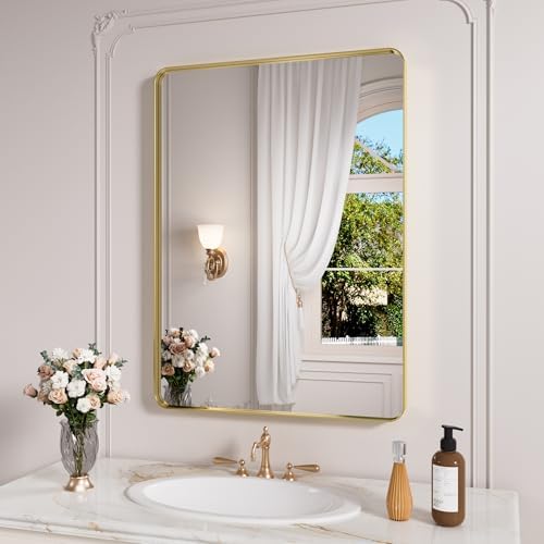 Amazon.com: CHARMOR 22x30 Brushed Gold Bathroom Mirror, Metal Gold ...