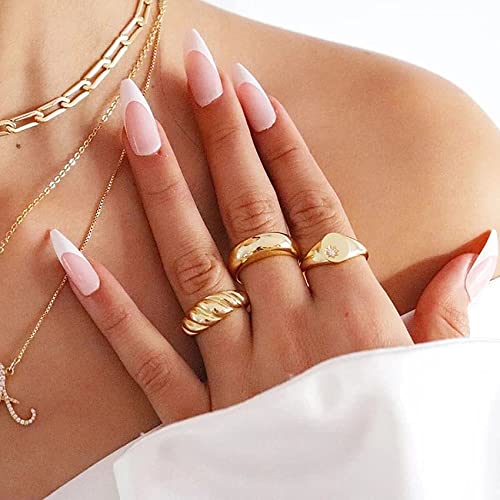 Snapklik.com : Chunky Gold Ring For Women Thick Dome Rings 18K Gold Plated Croissant Ring ...