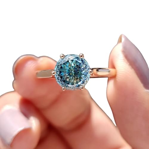 Amazon.com: Blue Portuguese Cut Moissanite Solitaire Engagement Ring ...