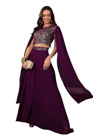 Buy LYMI LABEL Fuison Set For Women - Magenta Georgette Sequence ...
