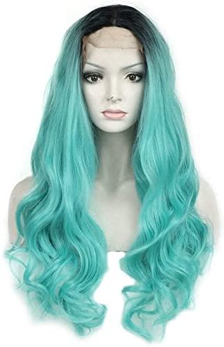 Amazon.com : GerRit Wigs Long Wave Wig Black Gradient Green Light ...