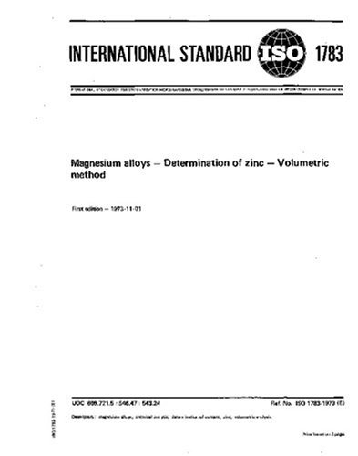 ISO 1783:1973, Magnesium alloys - Determination of zinc - Volumetric method: ISO TC 79/SC 1 ...