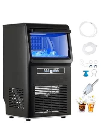 VEVOR Máquina para hacer hielo comercial, máquina para hacer hielo de 80 libras/24 horas con ...