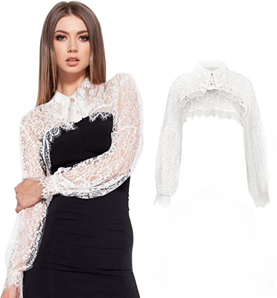 Buy PALAY® Lace Dickey Blouse Fake Collar Long Lantern Sleeve Half ...